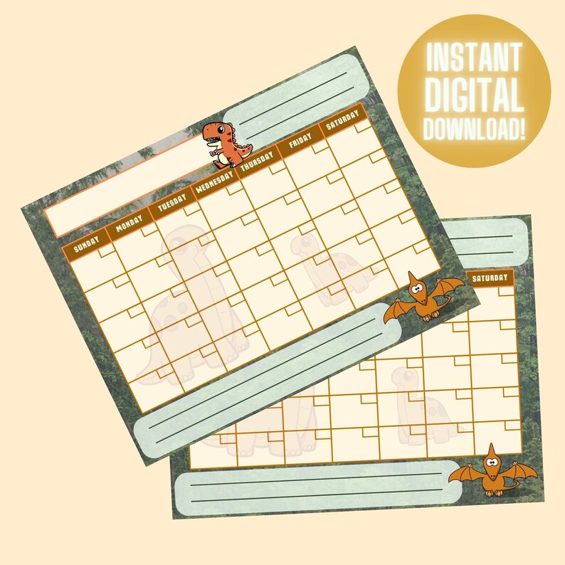 Cute Baby Dinosaur Calendar Office Gift, Monthly Planner Printable ...
