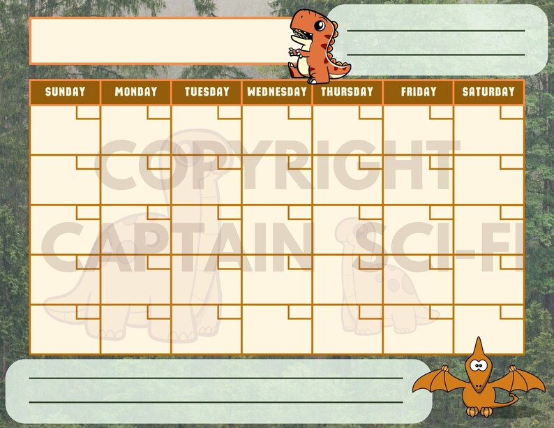 Cute Baby Dinosaur Calendar Office Gift, Monthly Planner Printable ...