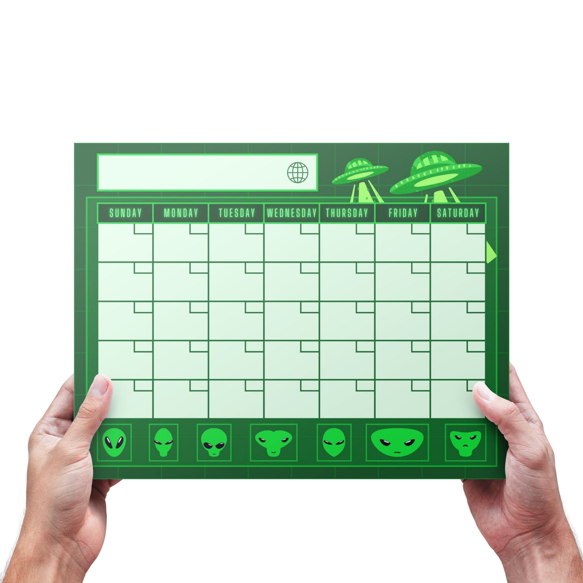 Alien UFO Monthly Calendar Printable, Downloadable Planner, Space ...