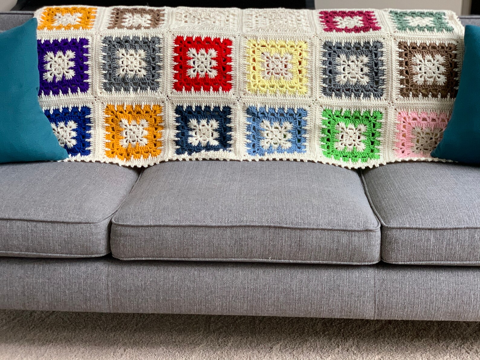 Handmade Multi-color Geometric Square Patchwork Crochet Afghan Couch ...
