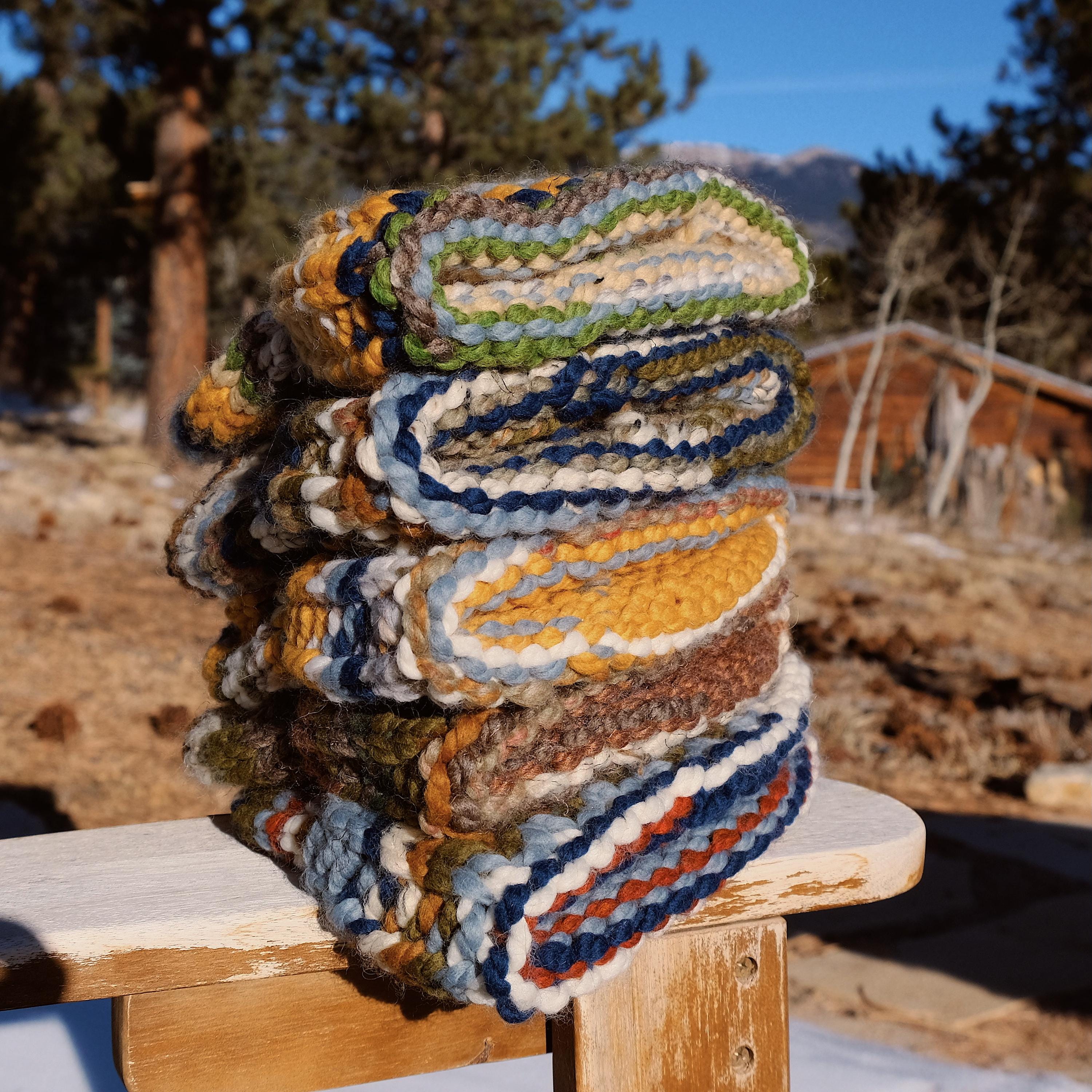 Colorful & Chunky Hand Knit Wool Scrap Beanies. Sustainable, Outdoorsy ...