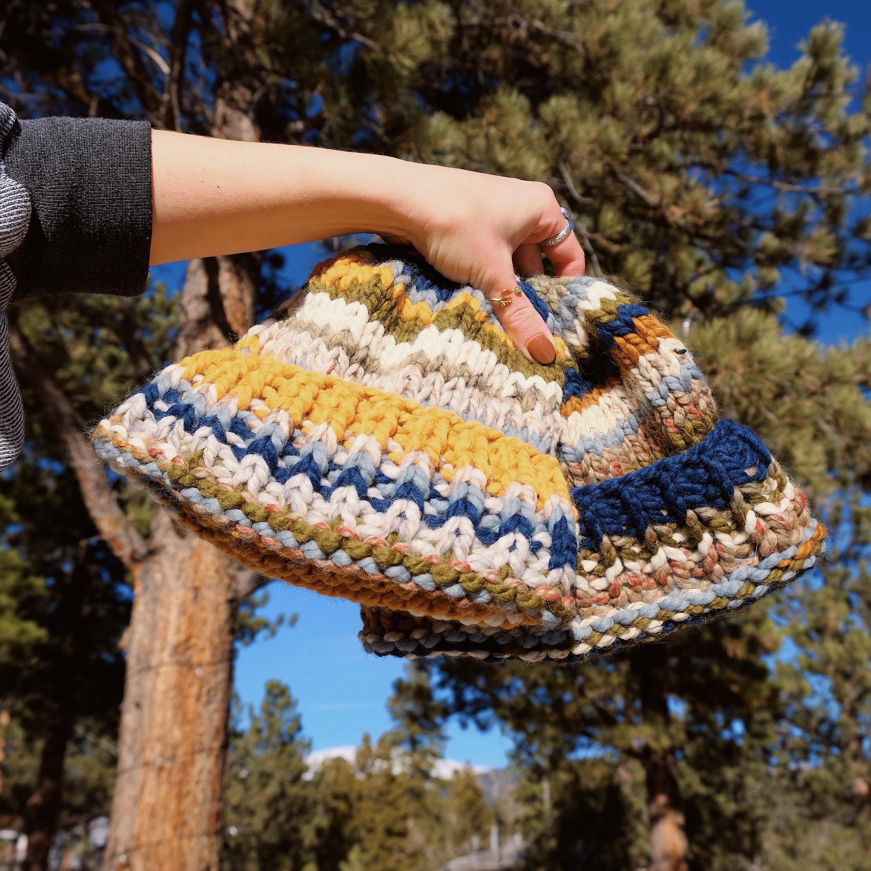 Colorful & Chunky Hand Knit Wool Scrap Beanies. Sustainable, Outdoorsy ...