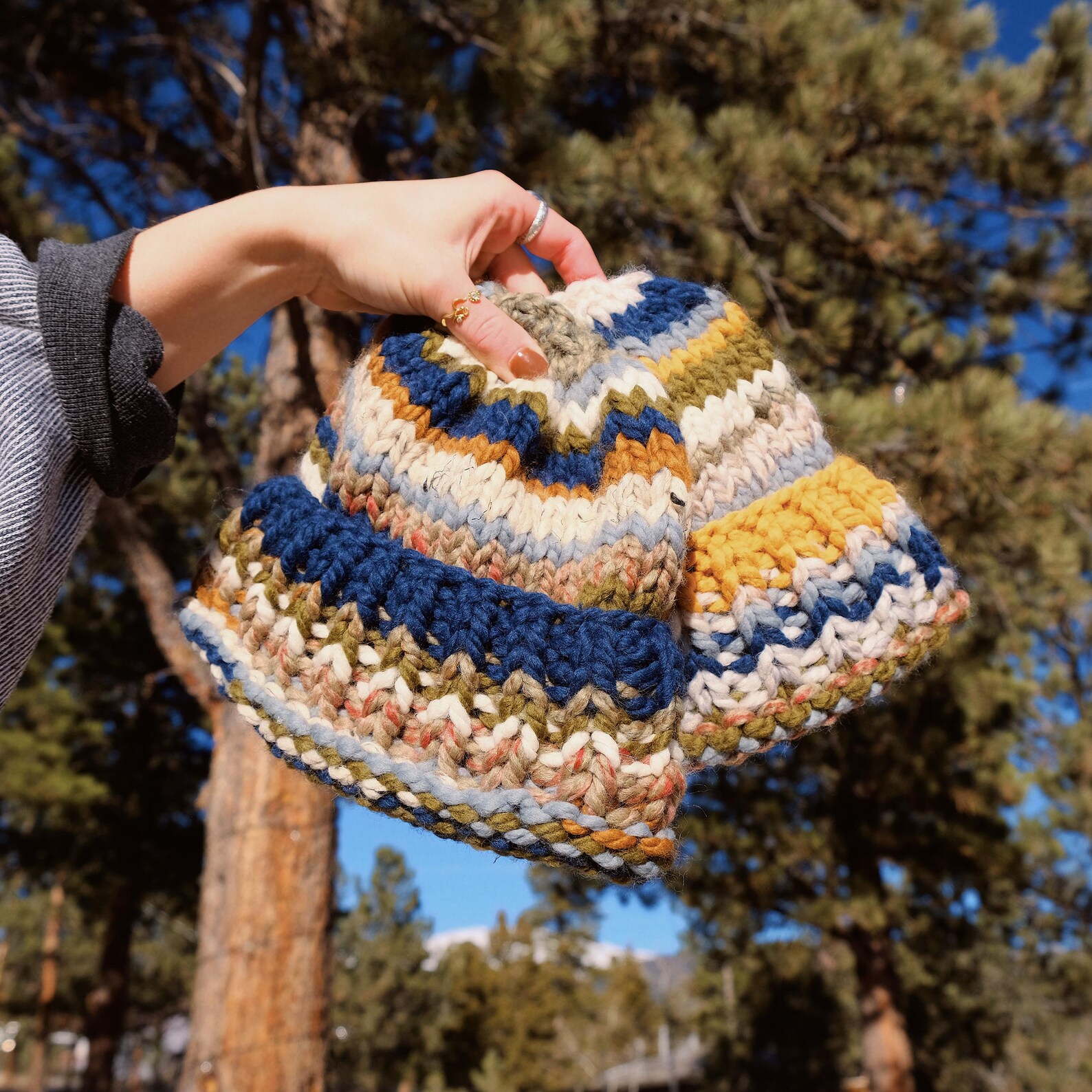 Colorful & Chunky Hand Knit Wool Scrap Beanies. Sustainable, Outdoorsy ...