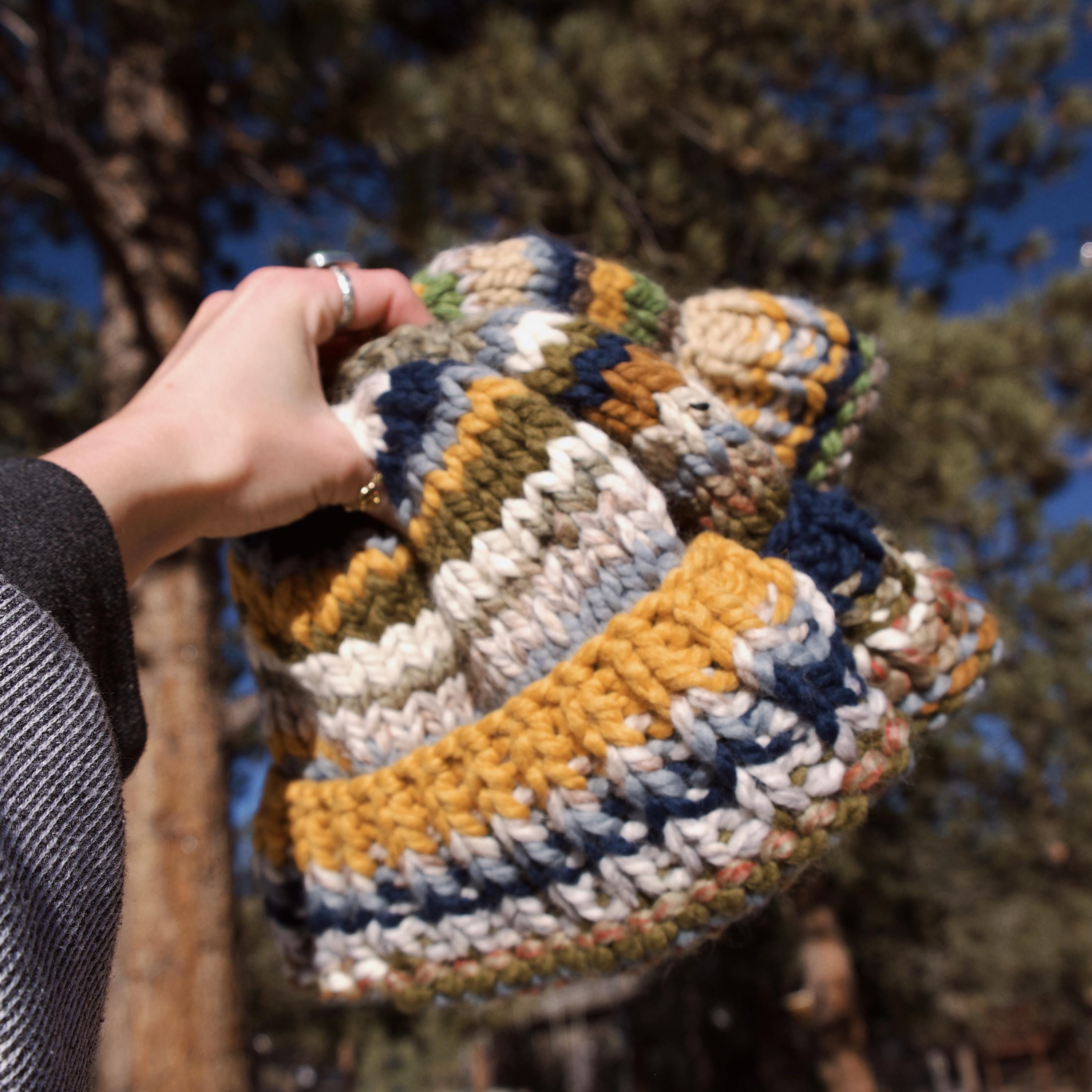 Colorful & Chunky Hand Knit Wool Scrap Beanies. Sustainable, Outdoorsy ...