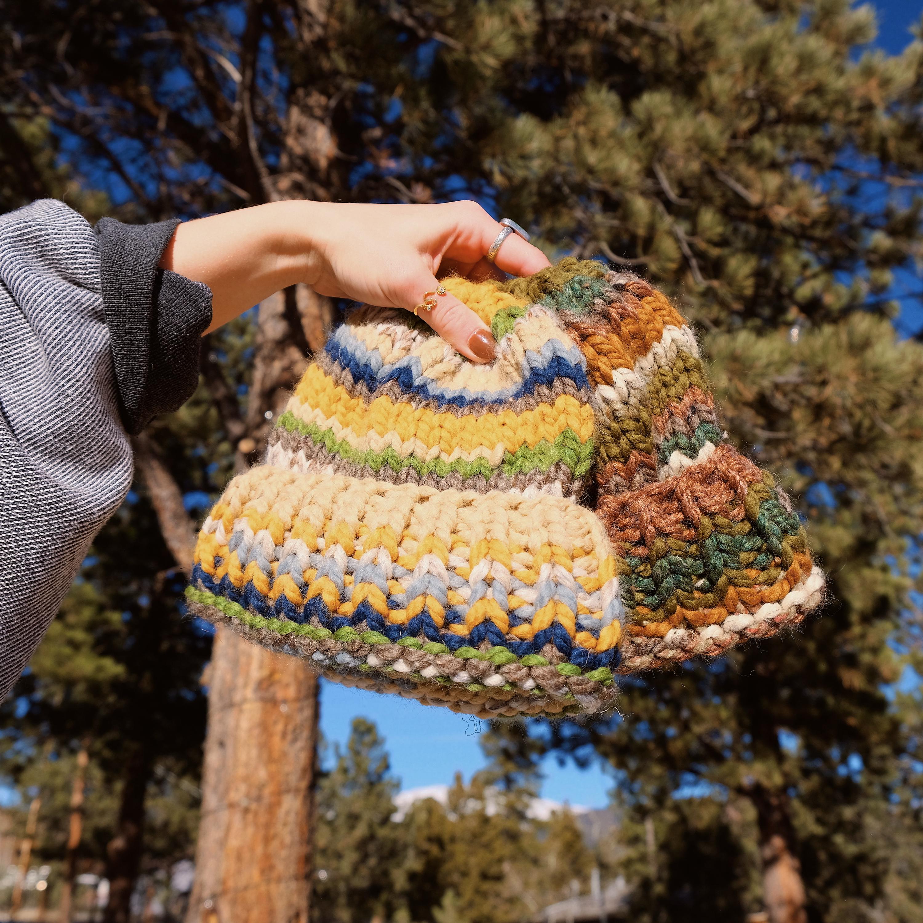 Colorful & Chunky Hand Knit Wool Scrap Beanies. Sustainable, Outdoorsy ...