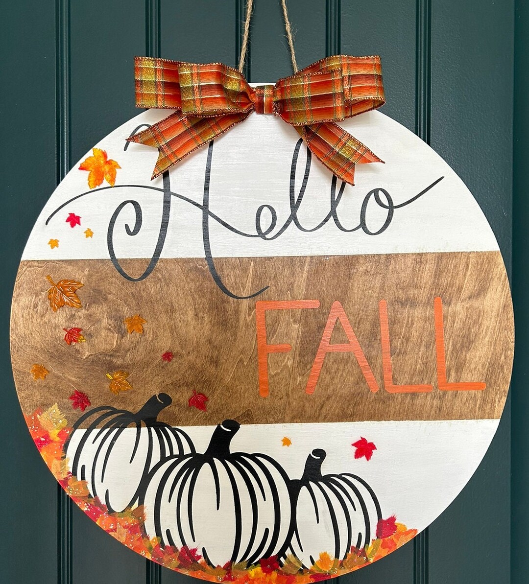 Wooden Hello Fall Door Sign Front Door Sign Wood Stained and Painted ...