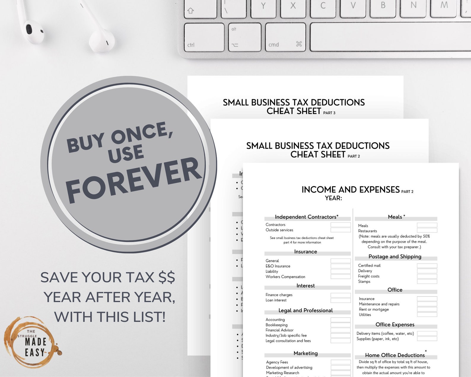 Small Business Tax Deductions Cheat Sheet + Income and Expense Tracker ...