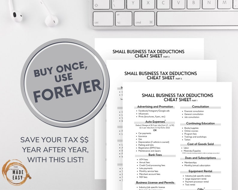 Small Business Tax Deductions Cheat Sheet List Deductible - Etsy