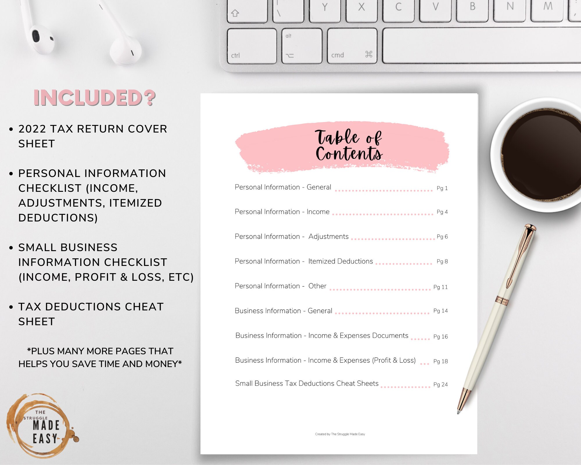 2022 Tax Return Binder in Pink + Excel | Individual AND Business Tax ...