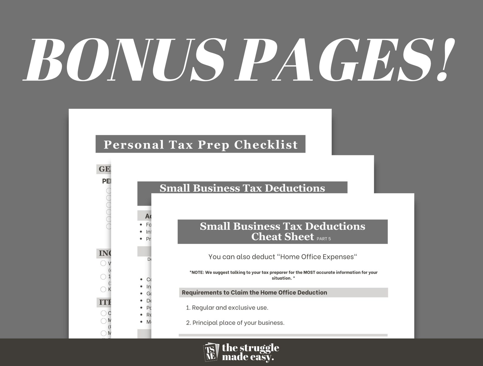 Small Business Tax Deductions Cheat Sheet Tax Write Offs List Side ...