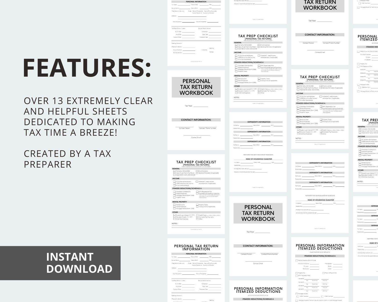 Personal Tax Return Workbook, Tax Preparation Checklist, Personal Taxes ...