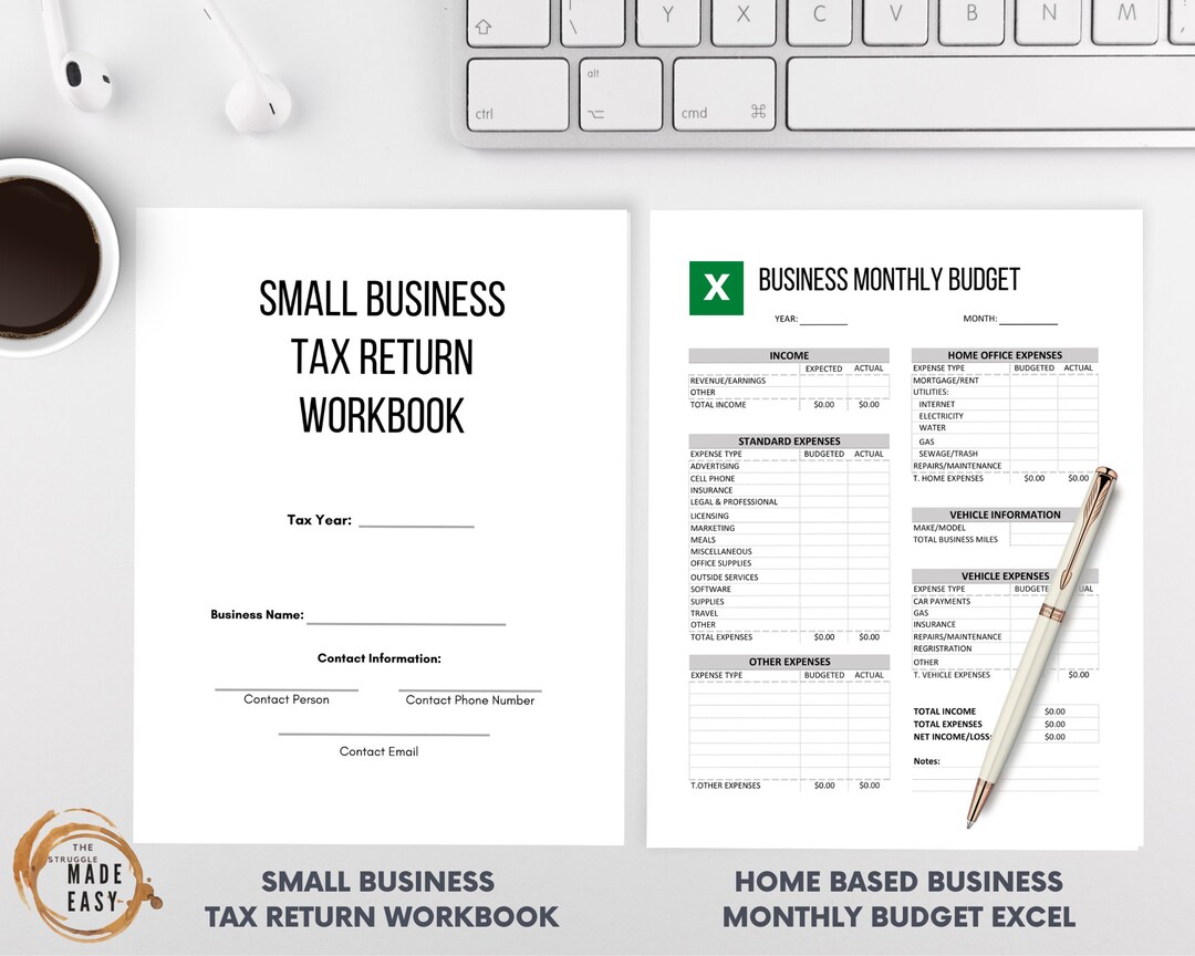 Small Business Tax Return Workbook + Home-based Monthly Excel Budget ...
