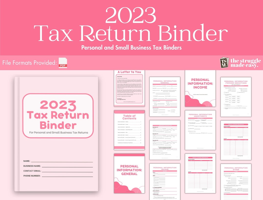 2023 Tax Return Binder Pink, Individual AND Business Tax, Tax Organizer ...