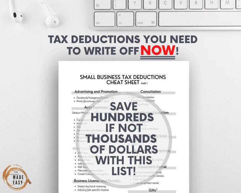 Business Tax Deductions Cheat Sheet + Excel | Deductible | Tax Write ...