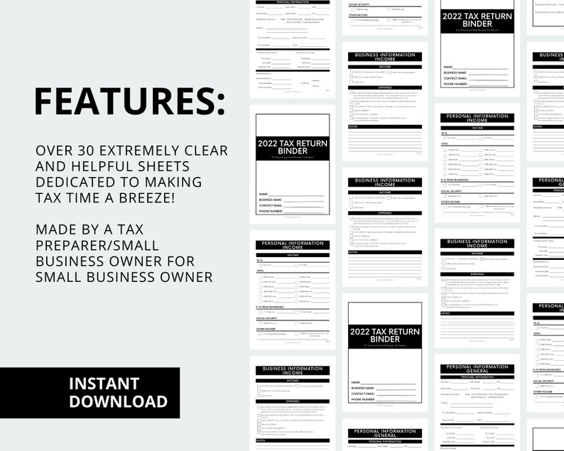 2022 Personal Small Business Tax Return Binder Small Business PDF ...