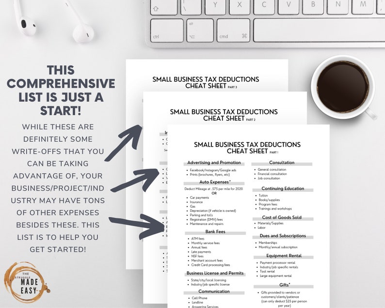 Small Business Tax Deductions Cheat Sheet Income and Expense | Etsy