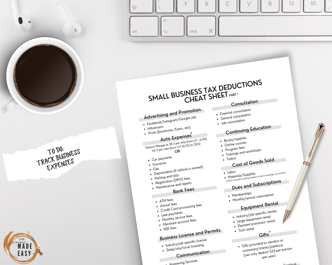 Small Business Tax Deductions Cheat Sheet List Deductible - Etsy