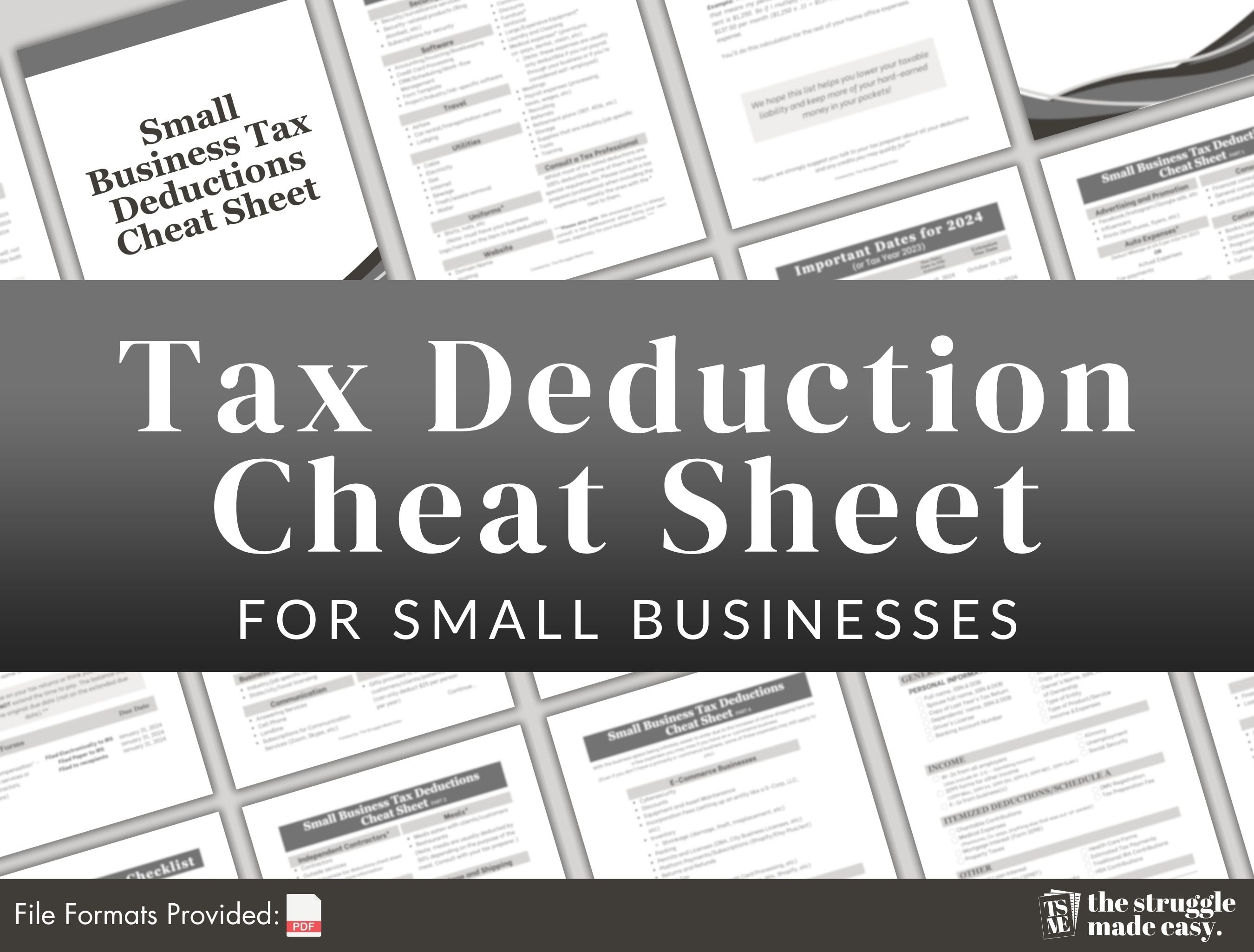Small Business Tax Deductions Cheat Sheet Tax Write Offs List Side ...