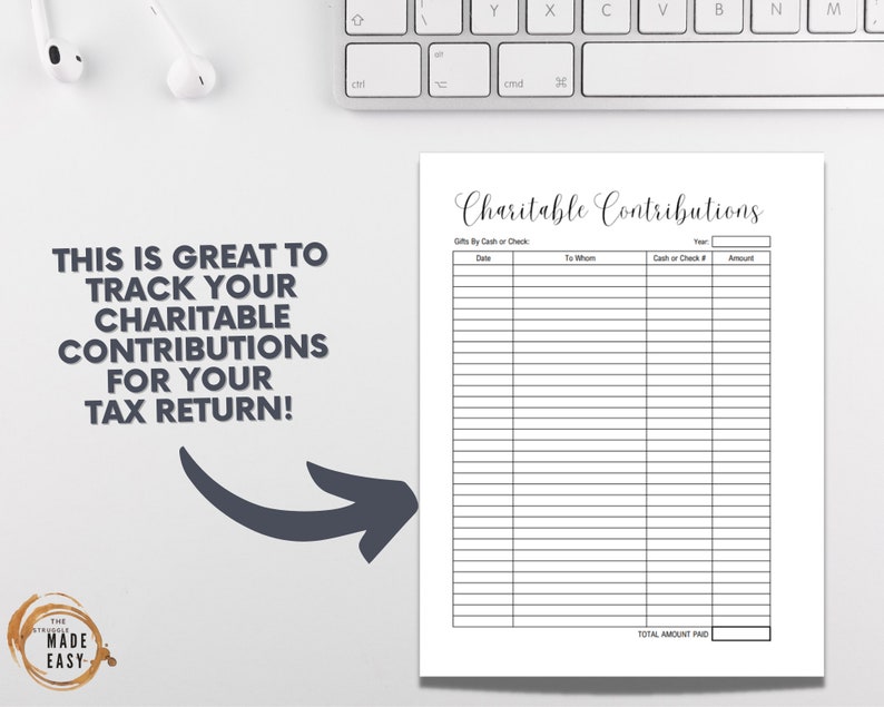 Charitable Contributions Tracking Spreadsheet, Donations Tracker, Tax ...