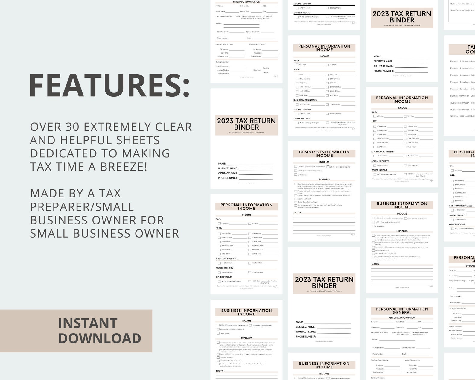 2023 Tax Return Binder | Personal + Small Business Tax | PDF Download ...
