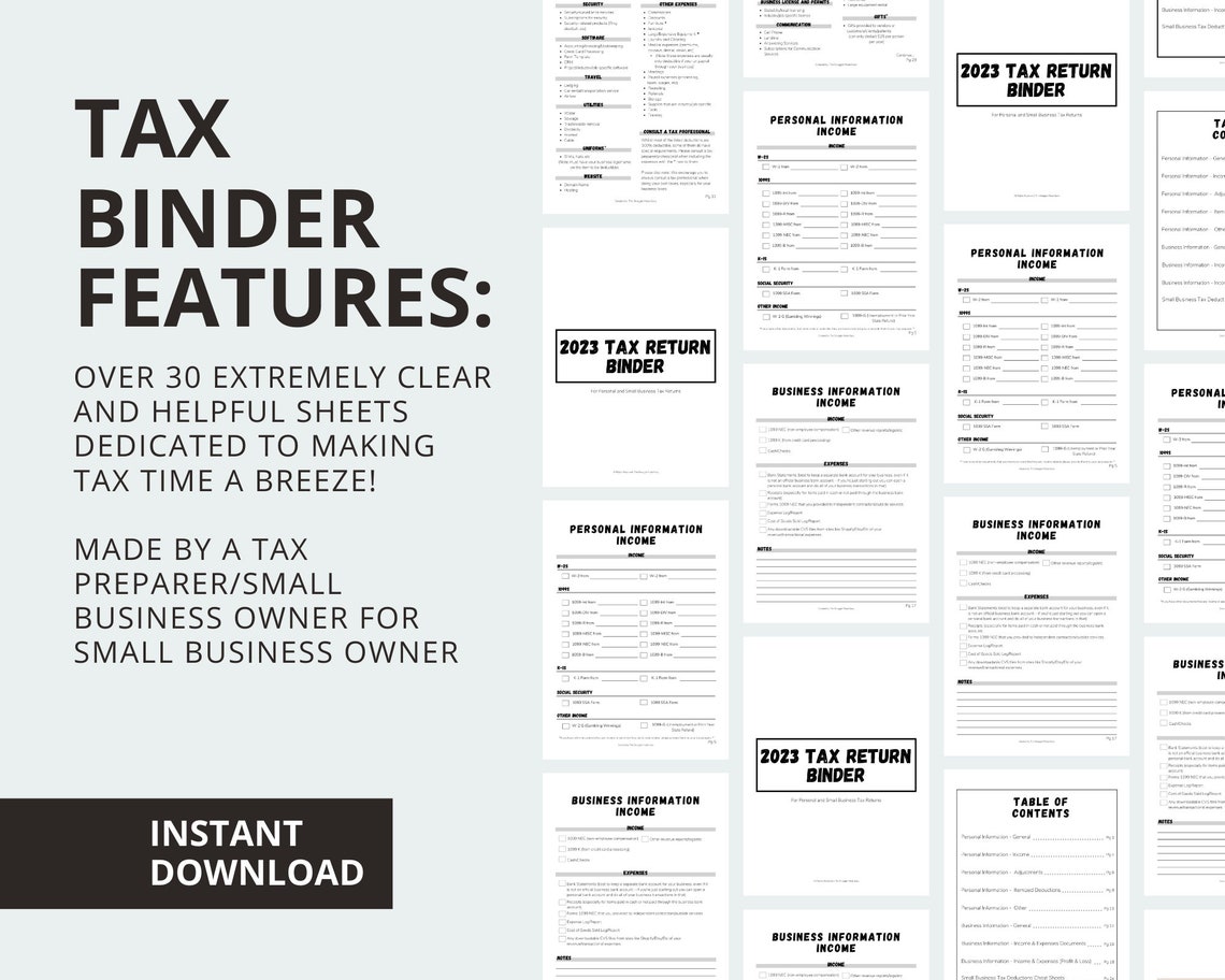 2023 Tax Return Binder Excel, Individual AND Business Tax, Tax ...