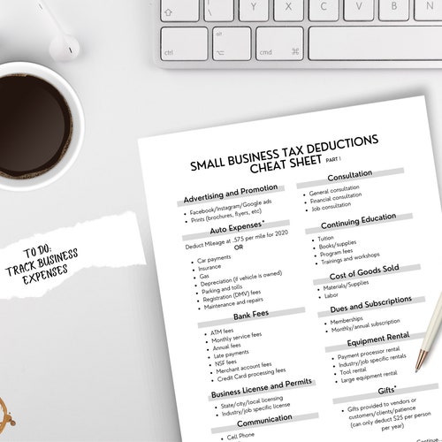 Business Tax Deductions Cheat Sheet Excel Deductible Tax - Etsy