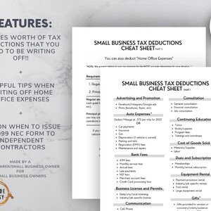 Small Business Tax Deductions Cheat Sheet List Deductible | Etsy