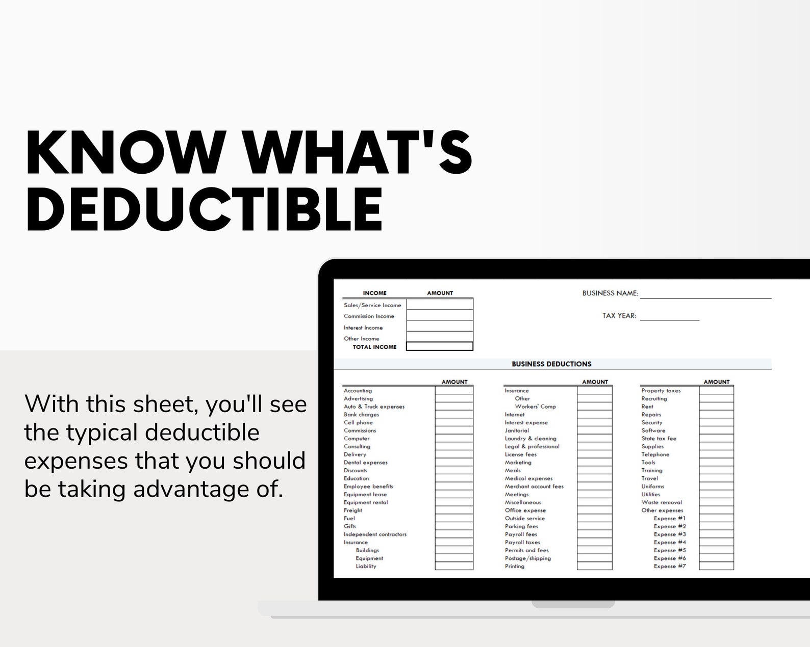 Simple Business Deductions Excel + PDF | Tax Deductions List | for Side ...