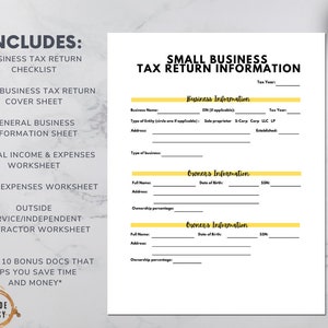 First Year Small Business Tax Return Workbook Instant PDF | Etsy