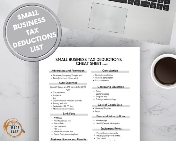 Small Business Tax Deductions Cheat Sheet List Deductible | Etsy