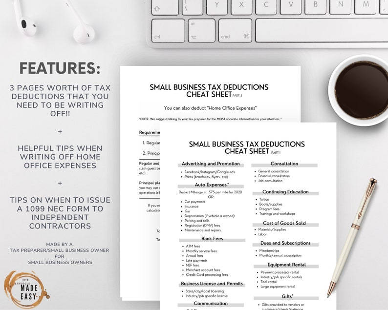 Business Tax Deductions Cheat Sheet Excel Deductible Tax - Etsy