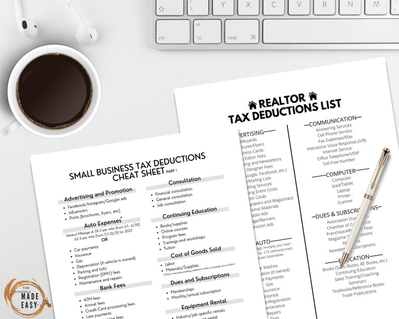 Small Business + Realtor Tax Deductions Cheat Sheet Lists | Deductible Expenses | Tax Write Offs ...