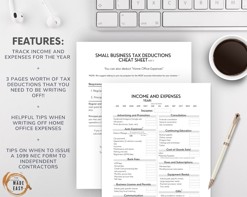 Small Business Tax Deductions Cheat Sheet & Expense Tracker (PDF) - Etsy