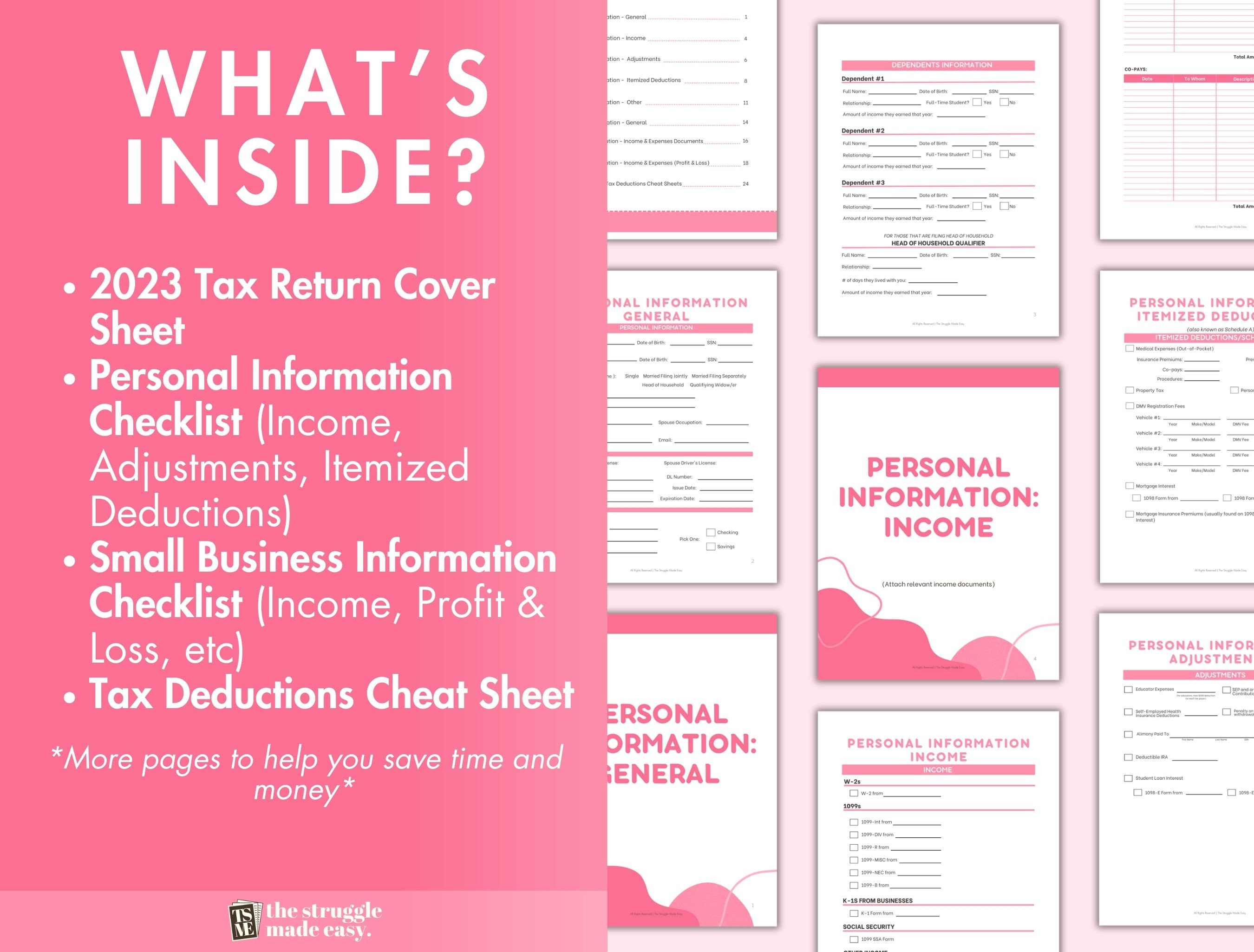 2023 Tax Return Binder Pink, Individual AND Business Tax, Tax Organizer ...