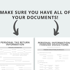 Personal Tax Return Workbook, Tax Preparation Checklist, Personal Taxes ...