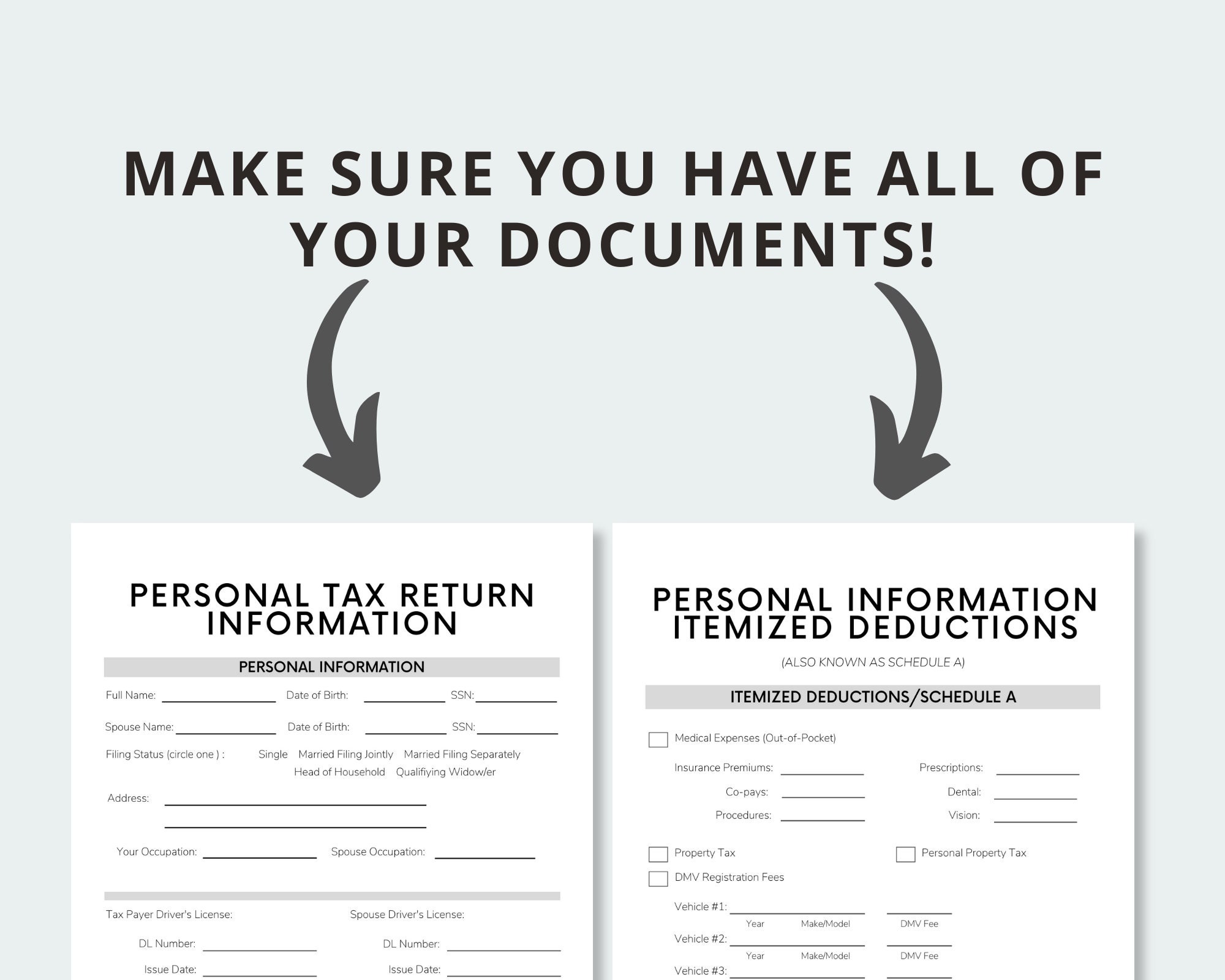 Personal Tax Return Workbook, Tax Preparation Checklist, Personal Taxes ...