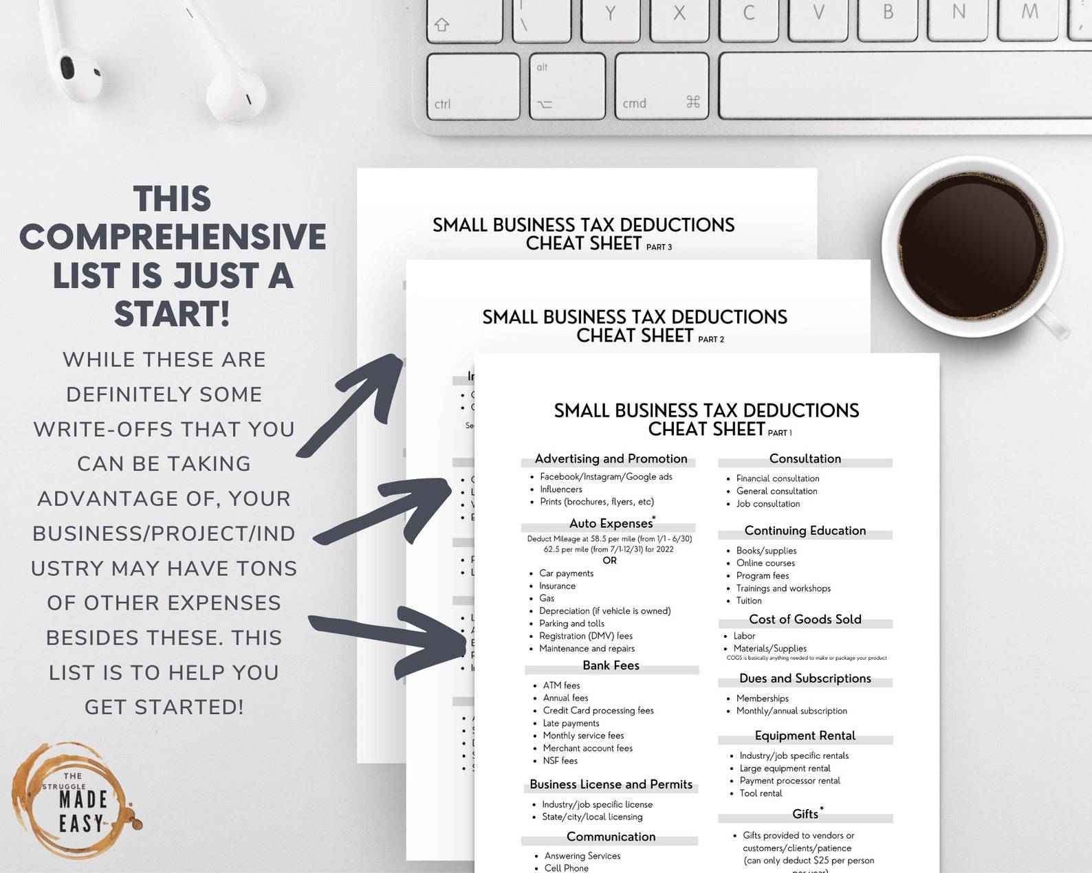 Business Tax Deductions Cheat Sheet + Excel | Deductible | Tax Write ...