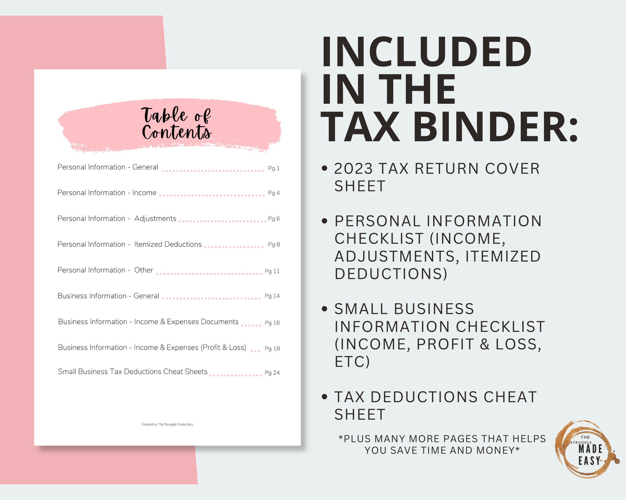 2023 Tax Return Binder in Pink + Excel, Individual AND Business Tax ...