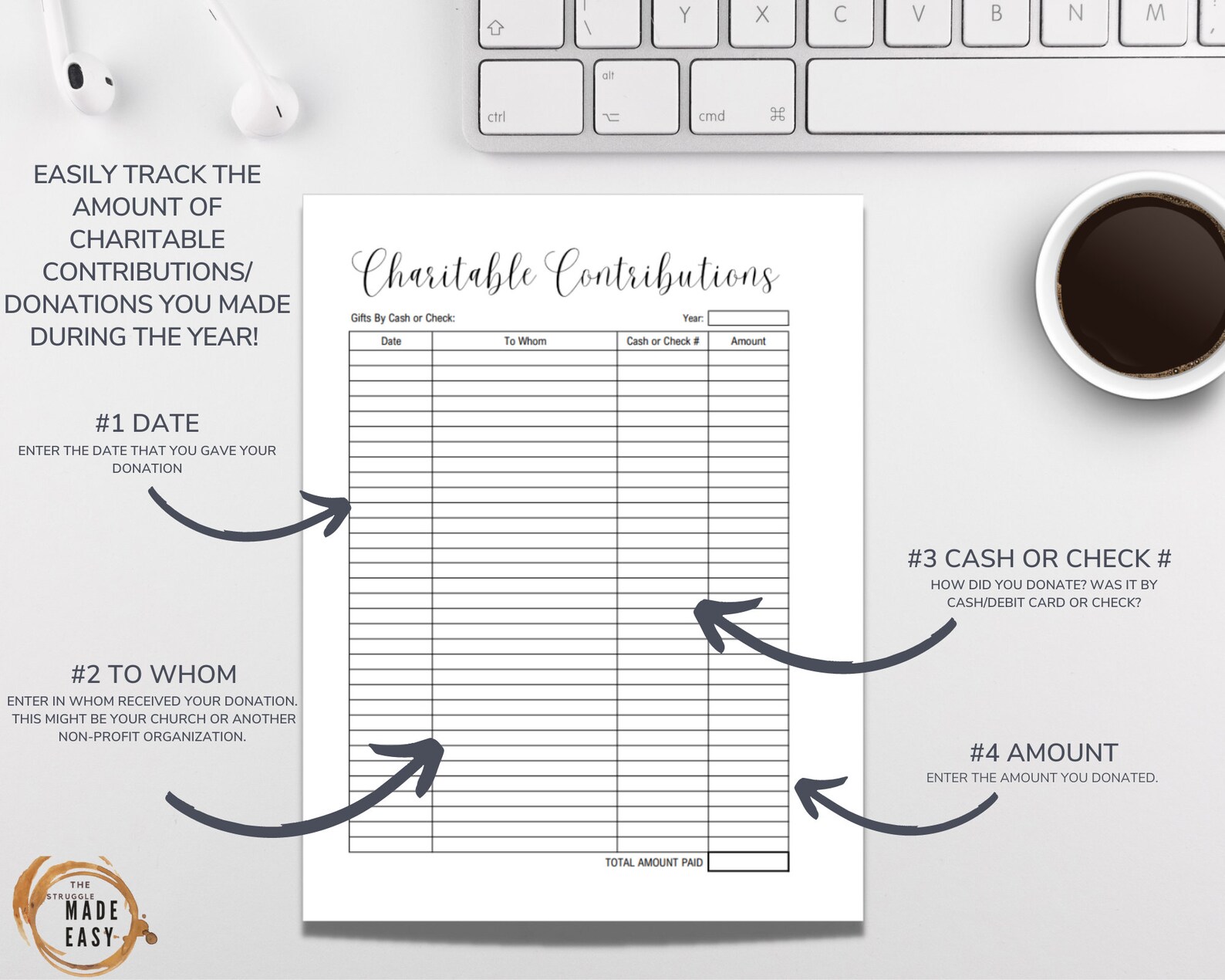 Charitable Contributions Tracking Spreadsheet, Donations Tracker, Tax ...