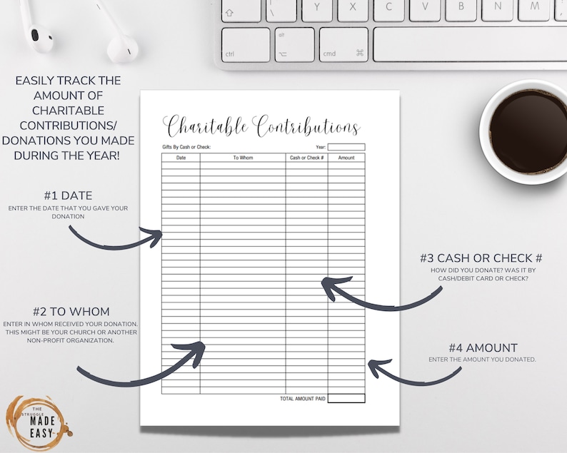 Charitable Contributions Tracking Spreadsheet, Donations Tracker, Tax ...