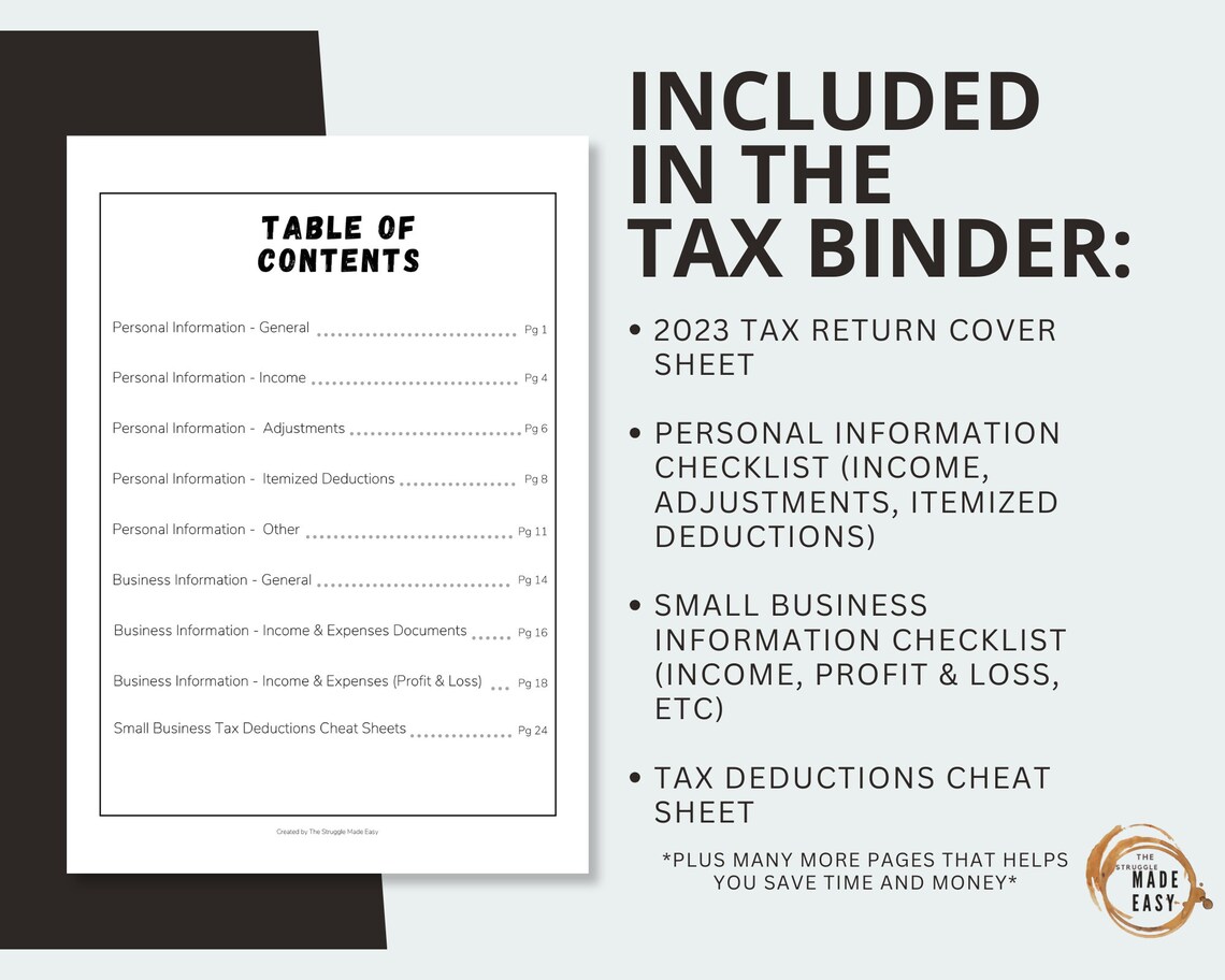 2023 Tax Return Binder Excel, Individual AND Business Tax, Tax ...