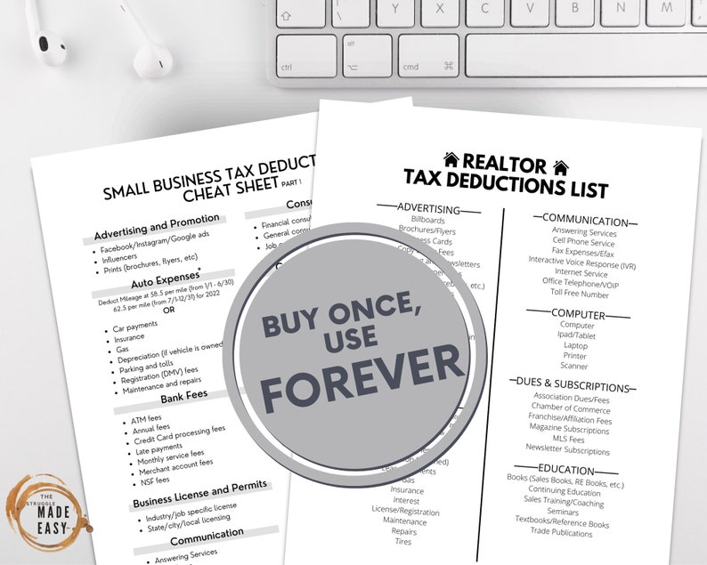 Small Business Realtor Tax Deductions Cheat Sheet Lists - Etsy