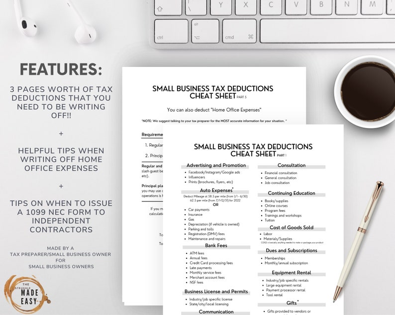 Small Business Tax Deductions Cheat Sheet List Deductible - Etsy India