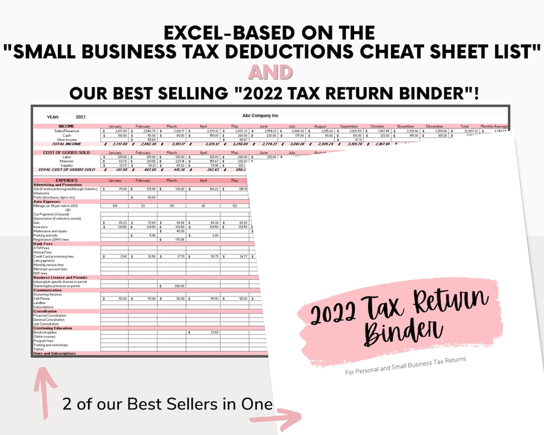 2022 Tax Return Binder in Pink + Excel | Individual AND Business Tax ...