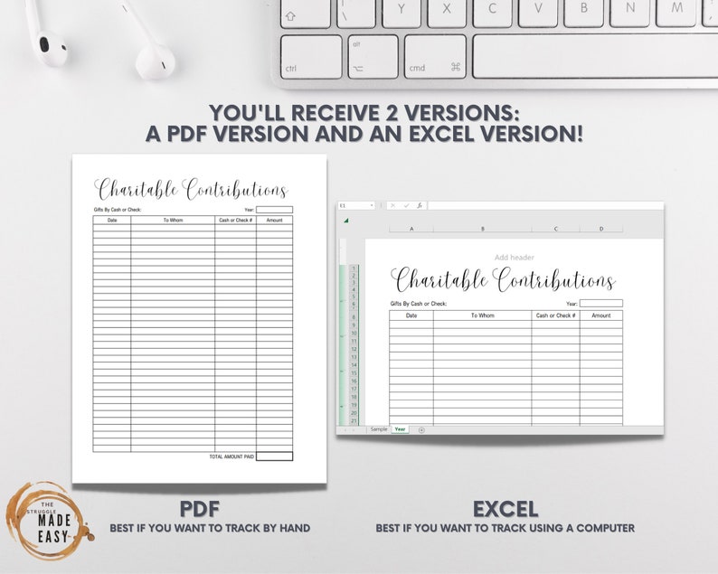 Charitable Contributions Tracker: Excel & PDF Template (US Taxes) - Etsy