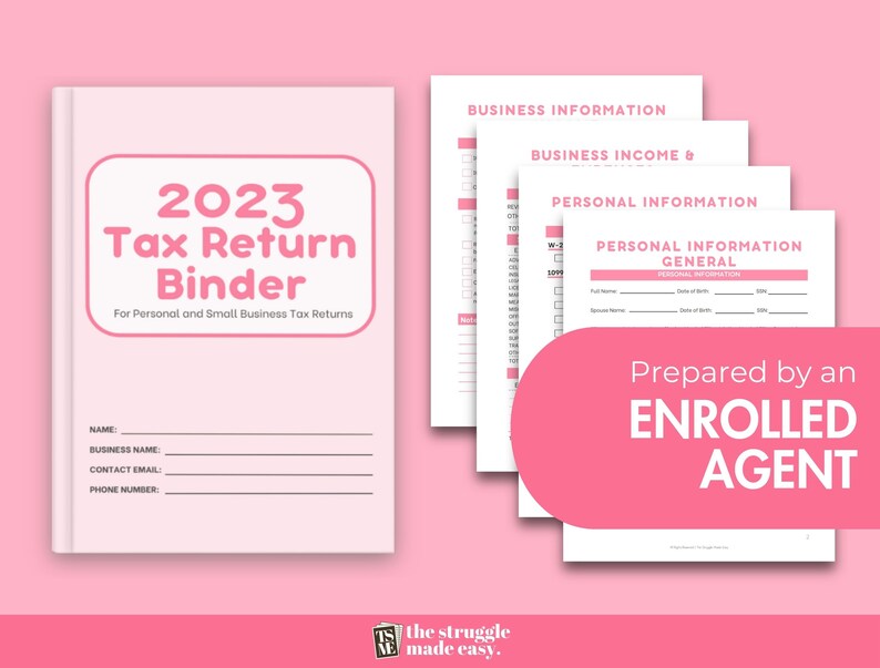 2023 Tax Return Binder Pink, Individual AND Business Tax, Tax Organizer ...