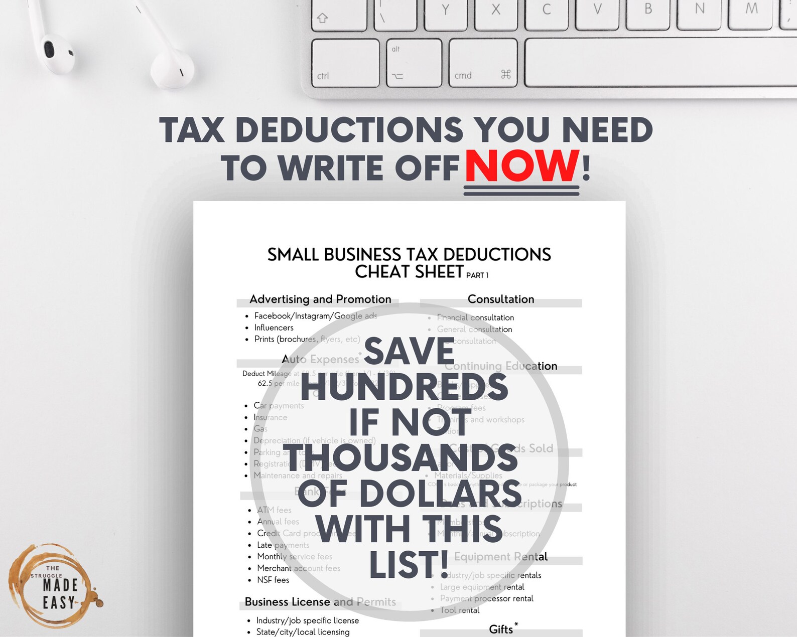 Small Business Tax Deductions Cheat Sheet List Deductible - Etsy