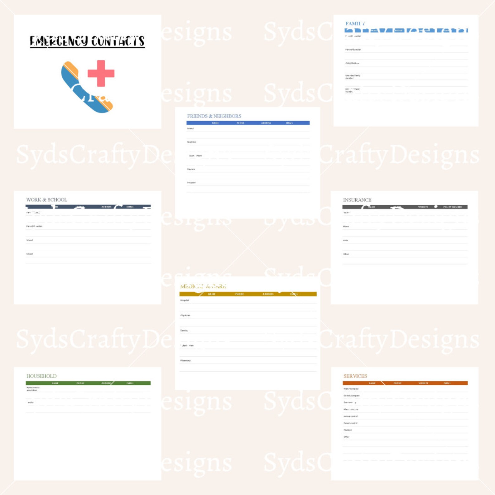 Emergency Contact Digital Download, Emergency Contact Sheet, Emergency ...