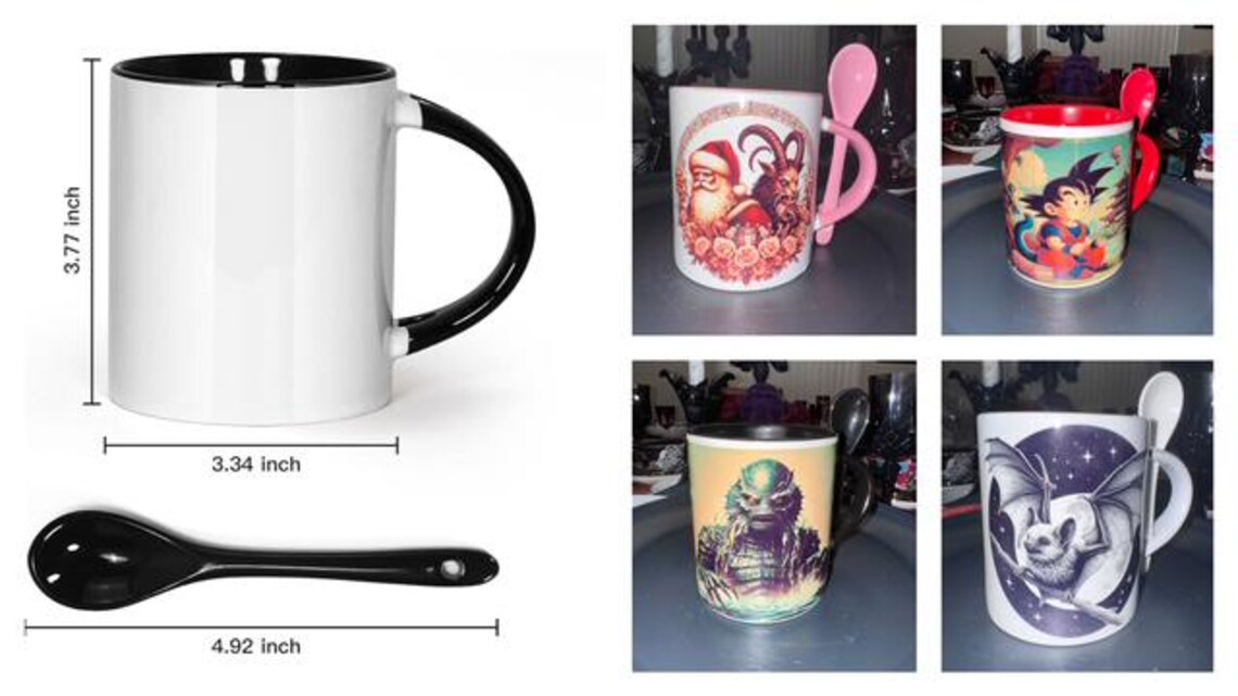 11oz Bat Mug - 9 Custom Designs, Deluxe Set With Gift Box and Spoon ...