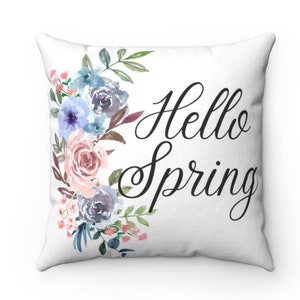Hello Spring Pillow Cover, Spring Watercolor Flowers Throw Cover ...